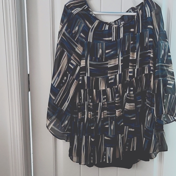 Tops | New Directions Brand Blue Black And White Blouse | Poshmark